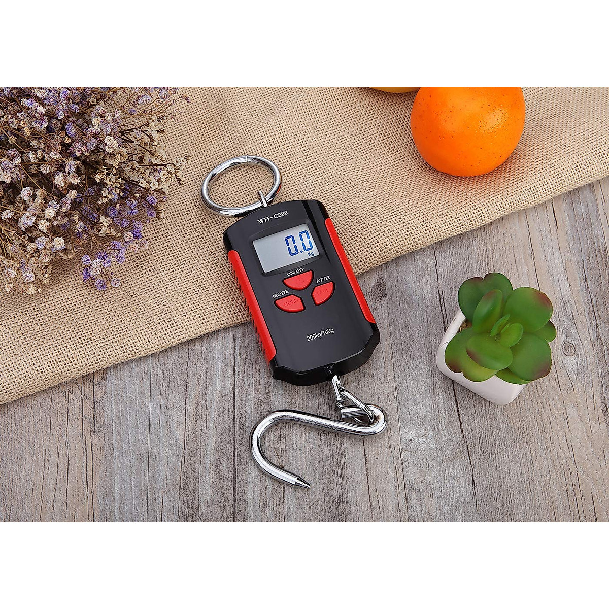 Klau Portable Mini Crane Scale 200 kg / 400 lb Heavy Duty Digital Scales LCD Display with Backlight for Home Farm Market Fishing Hunting Black and Red