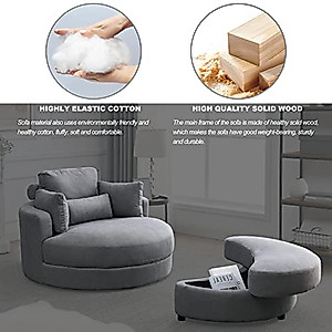 FULife Oversized Swivel Accent Barrel Chair with Storage Ottoman+4 Pillows,Comfy Upholstered 360 Recliner Sofa Club Chaise Leisure Round Loveseat Lounge Armchair for Living Room/Hotel/Nursery