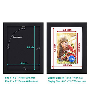 RPJC 6x8 inch Picture Frame Made of Solid Wood and High Definition Glass Display Pictures 4x6 with Mat or 6x8 Without Mat for Wall Mounting Photo Frame Black