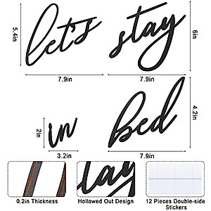 4 Pieces Let's Stay in Bed Wall Decor Rustic Bedroom Decoration Black 3D Wooden Letters Handmade Wood Summer Decor Love Quote Home Sign for Home Bedroom Apartment Office Hotel Decor