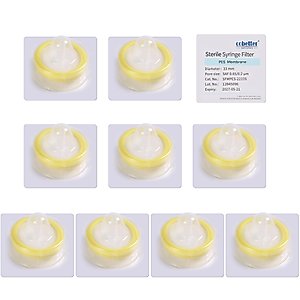 COBETTER 10 pcs/pk Sterile Syringe Filter Double-Layer PES Hydrophilic Membrane 0.2μm Lab Filters 33mm Diameter Individually Packed, Yellow