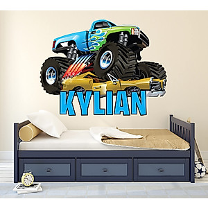 Kids Name Wall Decor - Monster Truck Decal - Custom Name Wall Decals - Boys Room Decor- Personalized Monster Truck Wall Art