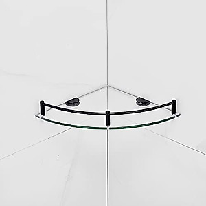 Paradmas Glass Corner Shelf 2 Pack - Floating Bathroom Shelves Tempered Glass Shelf with Rails SUS 304 Stainless Steel Wall Mounted Shower Organizer, 24cmx24cm 6mm, Black