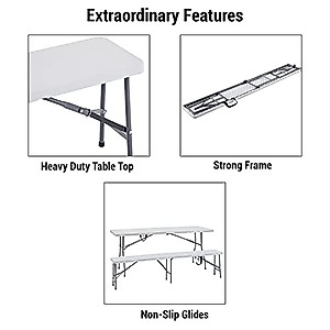 Naomi Home Resin Folding Soccer Bench, Foldable Garden Bench, Weatherproof White Bench, 6 Seat Narrow Folding Table, Outdoor Picnic Benches, 1.4 Feet Fold-Up Bench White