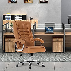 HOXNE Executive Office Chair Adjustable Leather Chair High Back Swivel Office Desk Chair with Padded Armrest 350lbs Load-Bearing Spring Seat Computer Desk Chair for Home Office (Khaki)
