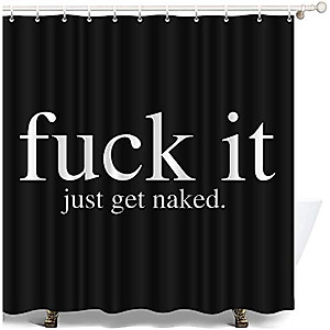 Fashion_Man GET Naked Black Shower Curtain Waterproof Fabric Cloth Polyester Bath Curtain, Anti-Slip Floor Mat Toilet Lid Cover Toilet Rugs Bath Mat, Cool Modern Bathroom Decor, Full Set (4pcs)
