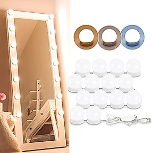 LED Vanity Lights For Mirror, Consciot Hollywood Style Lights With 14 Dimmable Bulbs, Adjustable Color & Brightness, USB Cable, Mirror Lights Stick on for Makeup Table Dressing Room Mirror,White