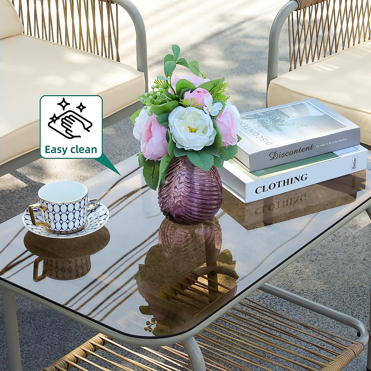 YITAHOME 4 Pieces Patio Furniture Set, Wicker Outdoor Conversation Set, All-Weather Rattan Bistro Set with Loveseat Set, Coffee Table and Cushions for Backyard, Balcony, Deck - Beige