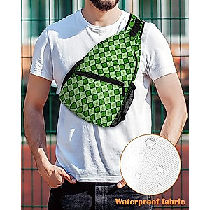 Sling Backpack, St. Patrick's Day Shamrock Green Diamond Lattice Waterproof Lightweight Small Sling Bag, Travel Chest Bag Crossbody Shoulder Bag Hiking Daypack for Women Men