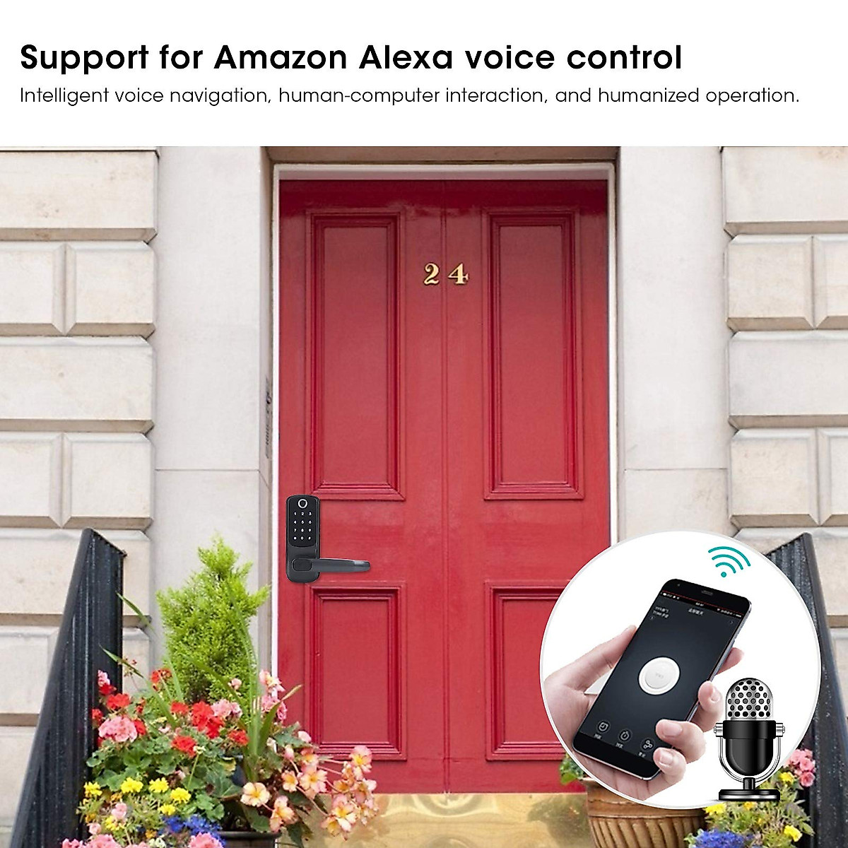 Biometric Fingerprint Door Lock, Fingerprint Password Lock, Remote Control Doorlock, Intelligent Electronic Lock with Virtual Password Design/Mechanical Key/Anti-Peeping, for Alexa Voice Control