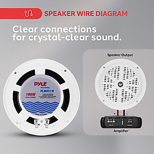 Pyle 5.25 Inch Dual Marine Speakers - 2 Way Waterproof and Weather Resistant Outdoor Audio Stereo Sound System with 100 Watt Power, Polypropylene Cone and Cloth Surround - 1 Pair - PLMR51W (White)