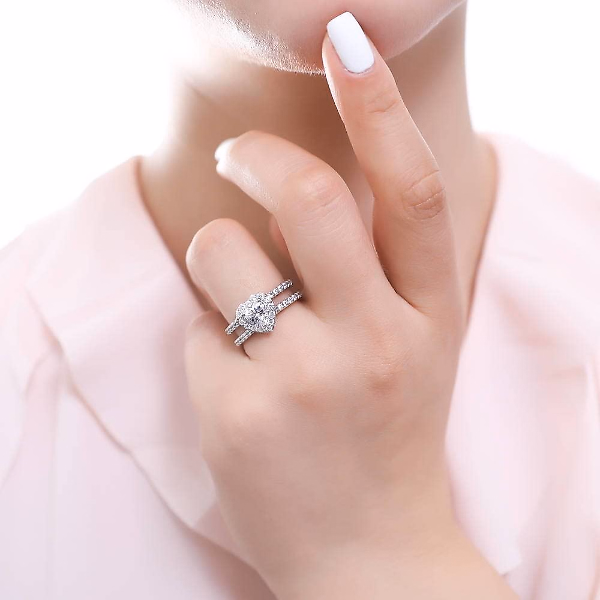 BERRICLE Sterling Silver Halo Wedding Engagement Rings Cubic Zirconia CZ Heart Ring for Women, Rhodium Plated Size 10