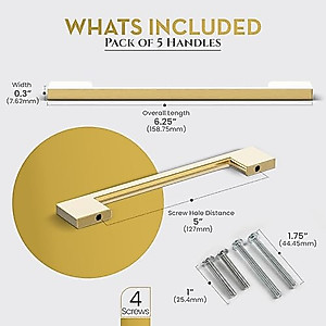 Southern Hills 5 Pack Gold Cabinet Pulls -128mm - Brushed Gold Drawer Pulls, Gold Handles for Drawers, Brushed Brass Drawer Pulls, Gold Cabinet Handles, Brass Cabinet Pull Gold Kitchen Hardware