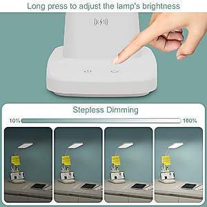 LED Desk Lamp with Wireless Charger, Sailstar White Desk Light with Pen Holder, 3 Color Modes with Stepless Dimming, CRI 85, 800 Lumen, Study Lamps for College Dorm Room, Home Office, Adapter Included