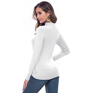 VOBCTY White Turtleneck Women Casual Long Sleeve Lightweight Slim Fitted Based Layer Shirts White X-Large