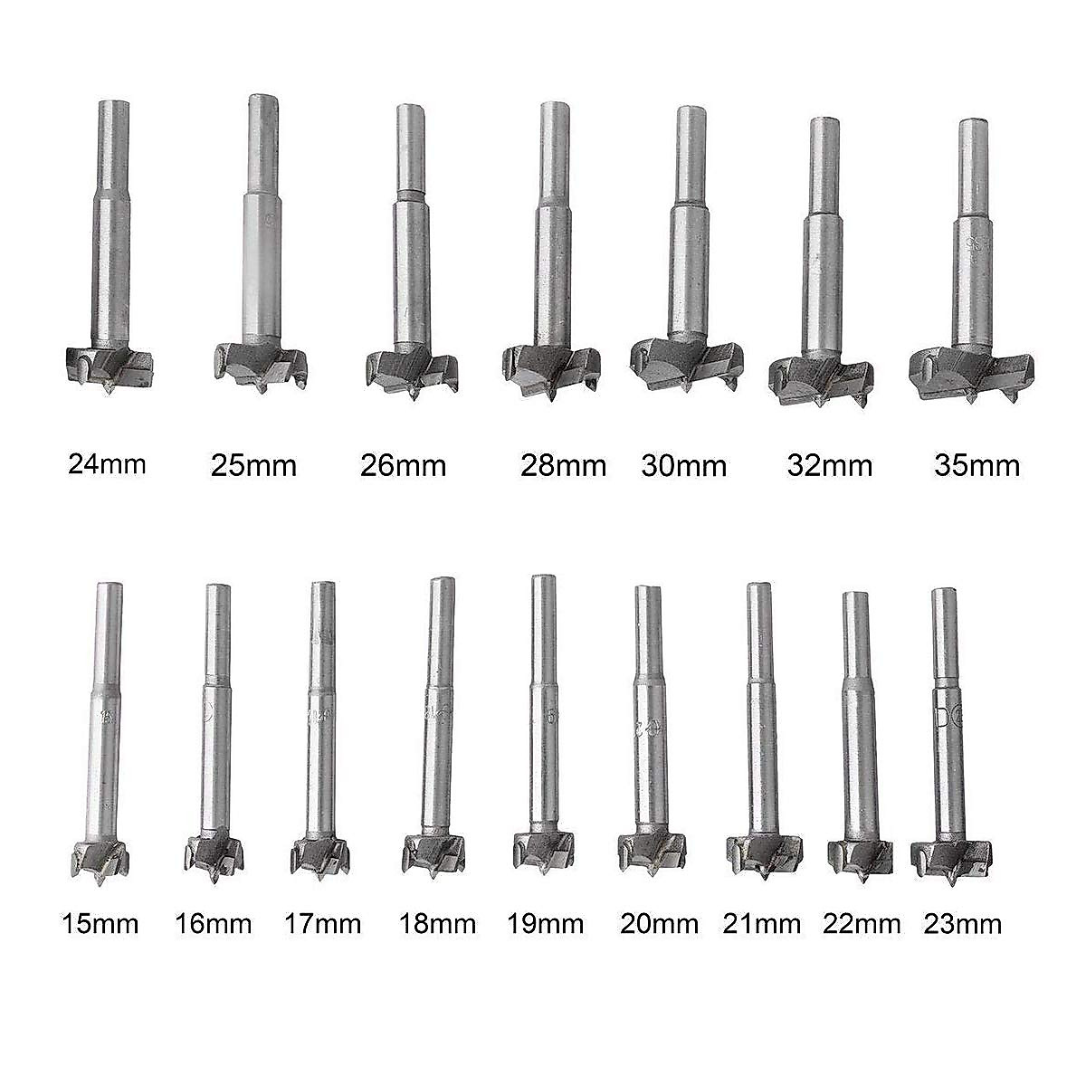 Forstner Drill Bit Sets,16 Pcs Tungsten High Speed Steel Wood Working Hole Cutter Titanium Coated Wood Boring Hole Drilling Sets with Round Shank 19/32"-1-3/8"(15mm-35mm) by TLHOME