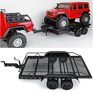AMK RC Trailer, 1/10 Scale Trailer, Metal 1/10 RC Trailer with RC Trailer Hook Coupler and 1/10 RC Kinetic Winch Strap for 1/10 RC Crawler SCX10 TRX6 Redcat GEN8 TRX4 Upgrades