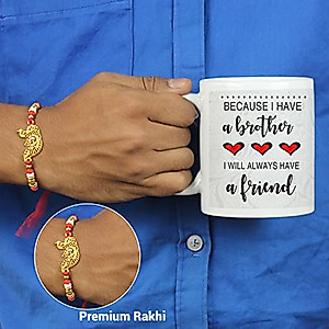 TIED RIBBONS Rakhi for Brother with Gift Set | Printed Coffee Mug (10 Oz) | Mini Card | Roli Chawal Packet - Raksha bandhan Rakhi Gifts for Brother Rakhi Set for Brother | Bhai Rakhi Thread
