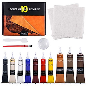 Magicfly Vinyl and Leather Repair Kit, 10 Colors Leather Repair Kit for Furniture, Couches, Sofa, Leather Repair Kit for Car Seat, Vinyl Repair Kit for Boat Seats to Restore Any Material