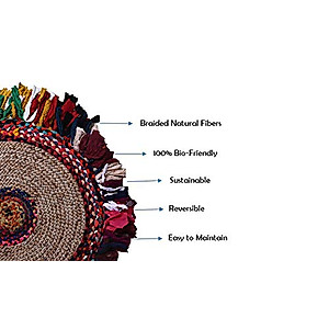 Devik Decor Braided Boho Natural Cotton Chindi & Jute Rugs Reversible Non Slip Carpet Round Area Rug for Farmhouse Living Room Bedroom Kitchen Outdoor Mate, AR02 (3FT_Round (36 Inches X 36 Inches))