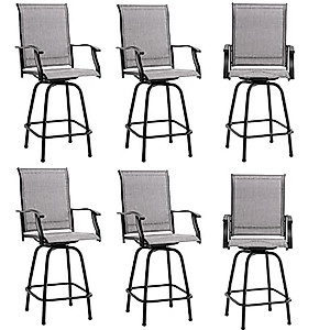 Timechee Set of 6 Outdoor Swivel Bar Stools, Height Patio Chairs Patio Bistro Stools, All Weather Patio Bar Set for Bistro Lawn, Garden, Backyard (6, Grayish Brown)