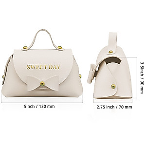 8 pack Exquisite Leather Bowknot Handbag Treat Boxes Gift Boxes with Handle, 5"x3.5" Reusable Wedding Party Favor Boxes Small Size Candy Gift Bags with Bow for Baby Showers Birthday Christmas Party