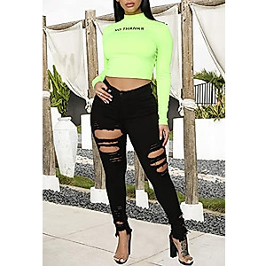 TodTan Women's Skinny Jeans Ripped Mid Rise Stretch Destroyed Denim Pants Jeans Black-b