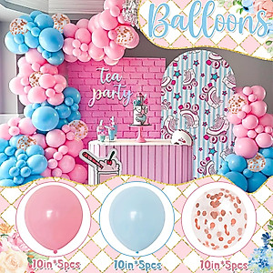 Tea Party Decorations, Let's Par Tea Decorations, Tea Party Photo Booth Props, Balloons, Tea Garden Party Decorations, Floral Teapot Cake Topper for Birthday Baby Shower Wedding Favors Girls Women