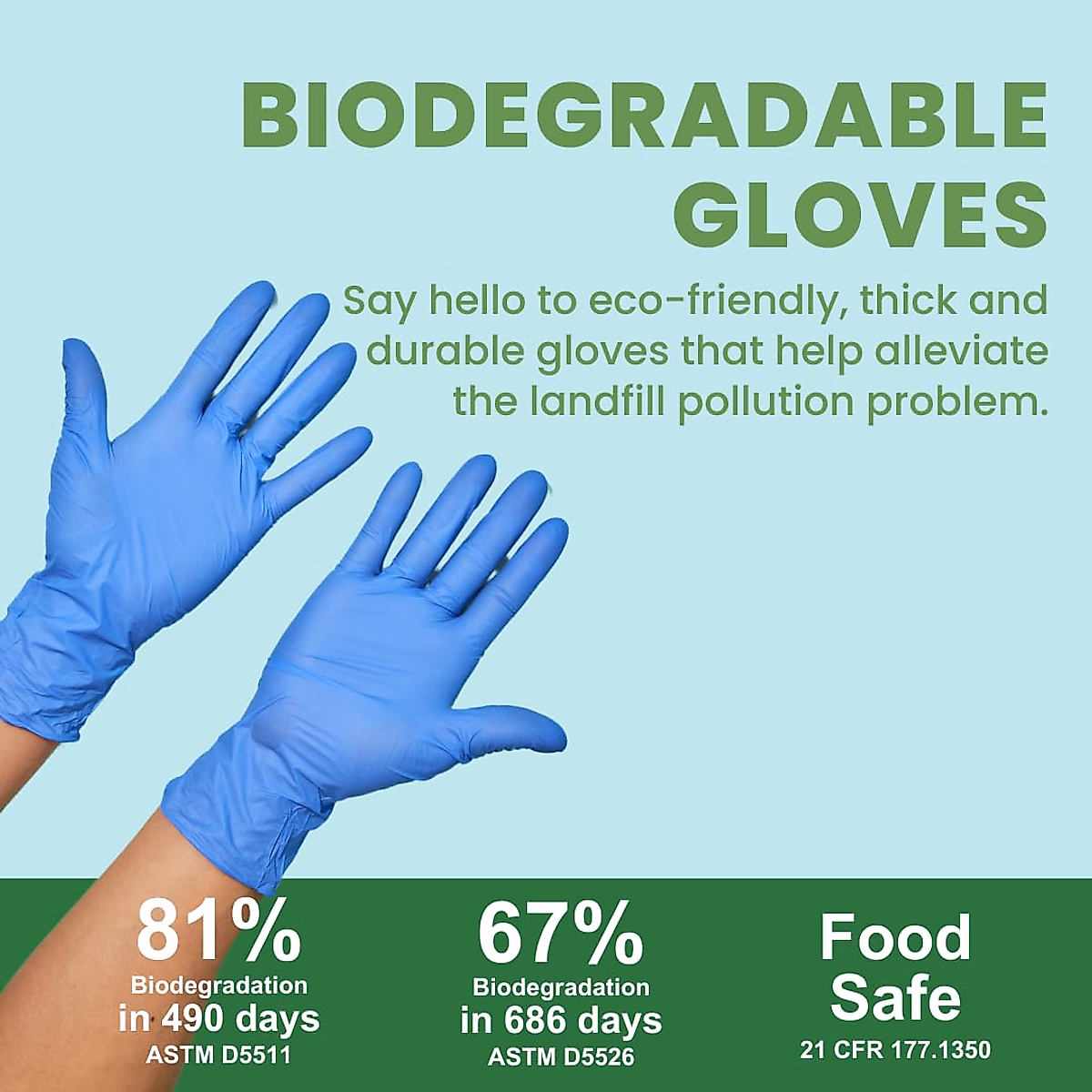 Eco Gloves Eco-friendly Biodegradable Nitrile Disposable Gloves, Powder Free, Latex Free | Food Prep, Beauty, Tattoo, Cleaning 100PCS/Box (Pack of 100, Medium)