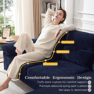 85" Sofa for Living Room, L Shape Sectional Couch Convertible 3 Seater Comfy Sofa, Modern Chenille Fabric Sofa with Reversible Chaise & Fluffy Armrests for Apartment, Small Space (Dark Blue, 85 inch)