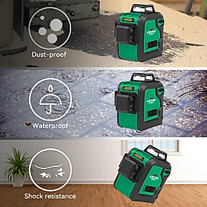 Excited Work 12 Lines Laser Leevl Self Leveling 3x360°, 3D Green Cross Line for Construction and Wallpaper/Flooring, Rechargeable Li-ion battery, Magnetic Pivoting Base, Remote Controller