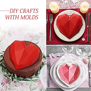 Heart Shaped Chocolate Mold, Diamond Heart Mousse Cake Mold Trays Silicone Chocolate Dessert Baking Pan with 2 Pieces Wooden Hammers and Chocolate Molds