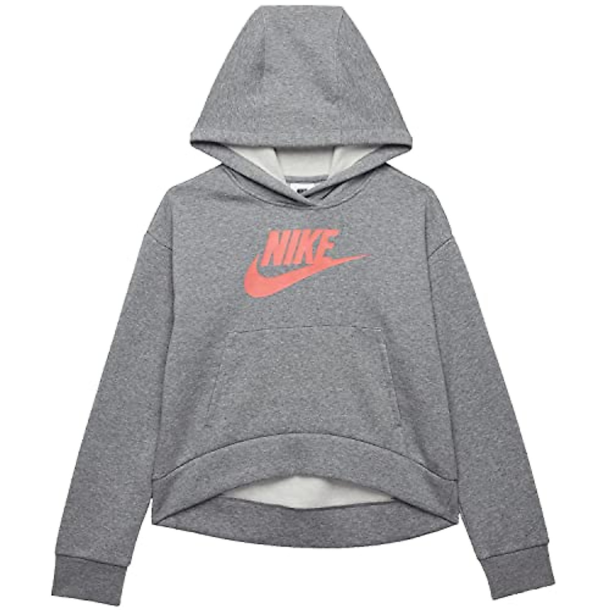 Nike Girl's Sportswear Club Fleece Hoodie (Little Kids/Big Kids) Carbon Heather/Pink Salt L (14-16 Big Kid)