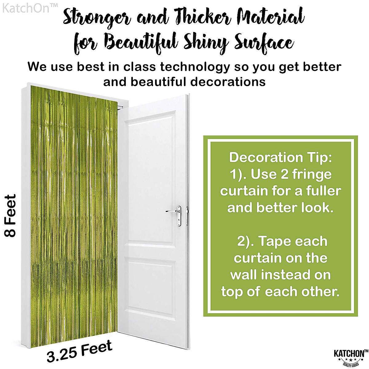 KatchOn, Sage Green Foil Fringe Curtain - 3.2x8 Feet, 2 Pcs | Sage Green Backdrop for Jungle Party Decorations | Sage Green Party Decorations, Wild One Birthday Decorations | Frog Party Decorations