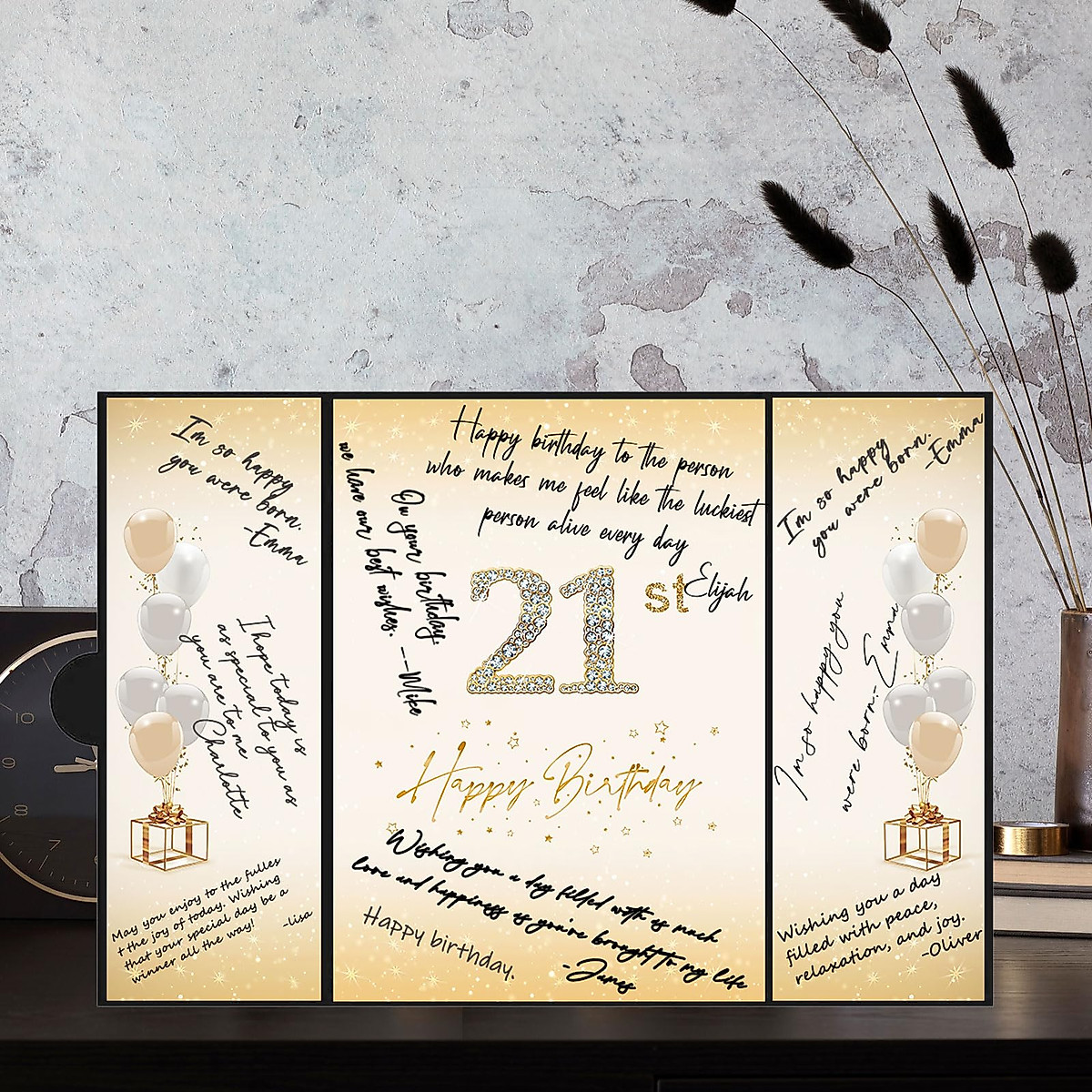 Crenics 21st Birthday Decorations for Her or Him, Creative 21st Birthday Guest Book Alternative, Black and Gold 21st Birthday Signature Book 18 x 12 inch, Great 21 Birthday Gifts for Men or Women