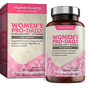 Vitamin Bounty Women's Pro-Daily Probiotic - 10 Billion CFUs, and 5 Strains, Help Vaginal & Digestive Health, Vaginal Probiotic & Prebiotic & pH Balance, Cranberry, Gluten-Free - 60 Capsules