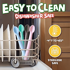 MONEE Baby Spoons | Gentle on Gums Silicone Baby Spoon | BPA-Free Dishwasher Safe Baby Utensils 6-12 Months | Baby Spoons Self Feeding 6+ Months | Silicone Feeding Supplies (Blue & Choco)