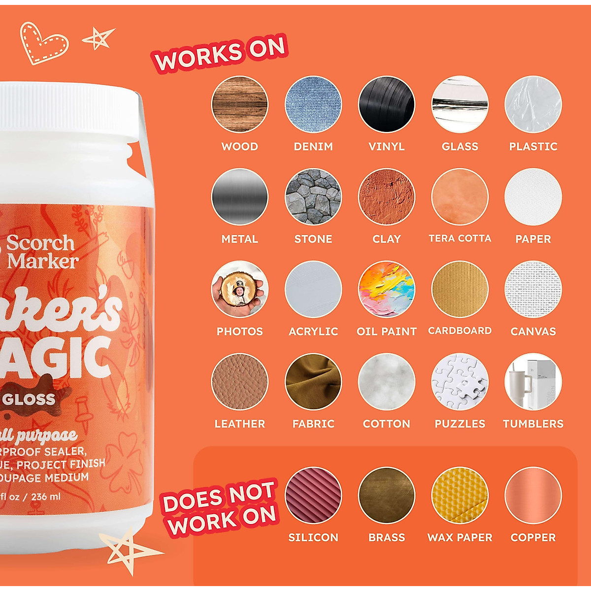 SCORCH MARKER - Maker’s Magic Sealer, All Purpose Glue, Waterbase Glue, Sealer, & Finish for Decoupage, DIY Crafts, & Art Projects, Craft Glue, w/Quickest Dry & Cure Time, Gloss Finish, 8Oz (1 Pack)