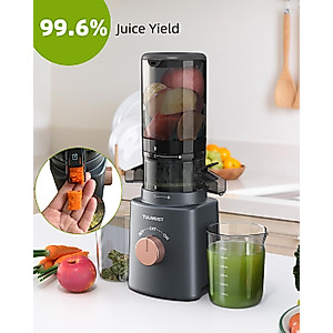 Cold Press Juicer with 8 Juice Bottles - Masticating Juicer Machines for Fruits and Veggies, 4.25" Large Feed Chute, Easy to Clean