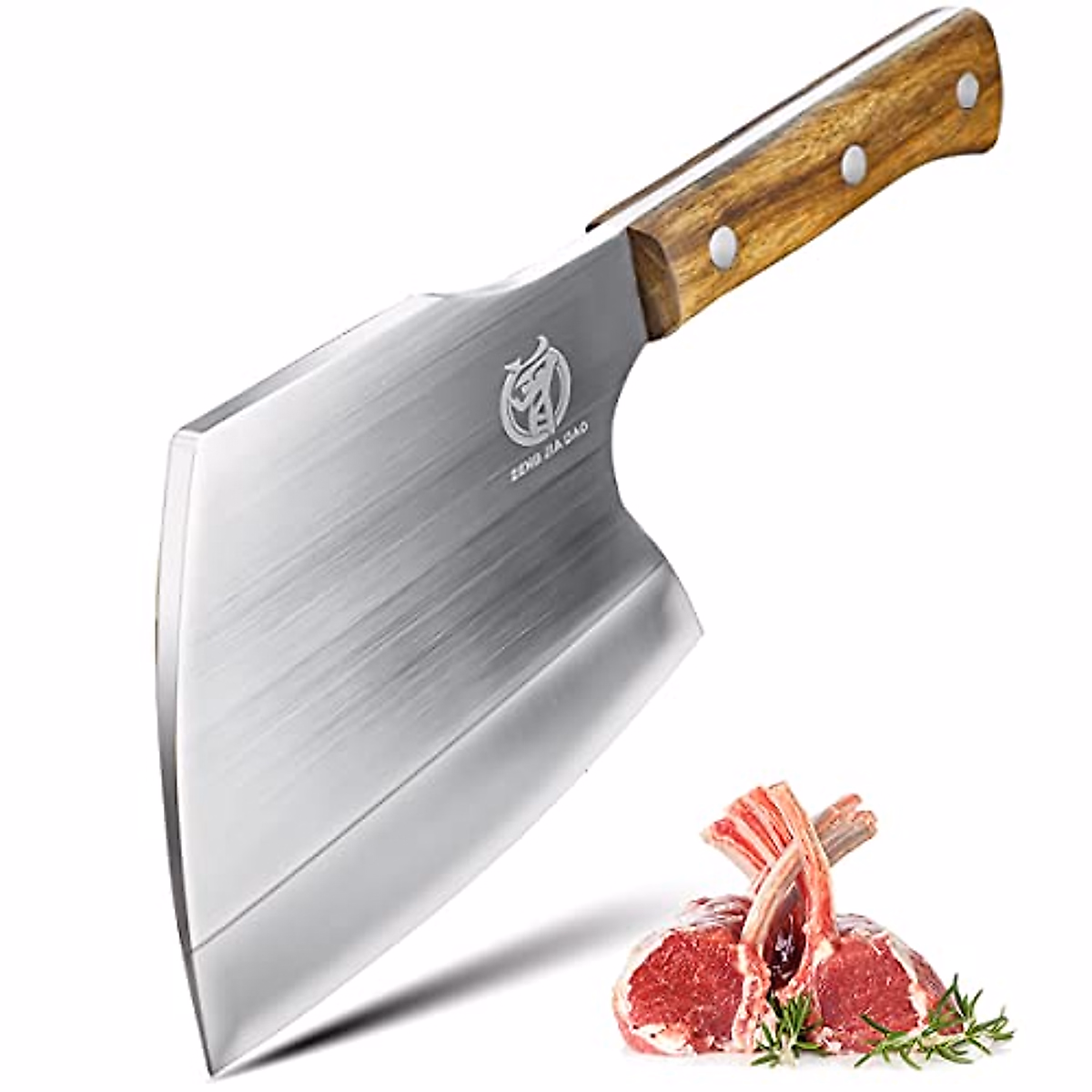 ZENG JIA DAO Meat Cleaver Butcher Knife Heavy Duty Bone Chopper Axe for Kitchen 6 '' Bones Cutting Knife Forged Stainless Steel Solid Pear Wood Handle Smashing bone in Restaurant farm Slaughterhouse