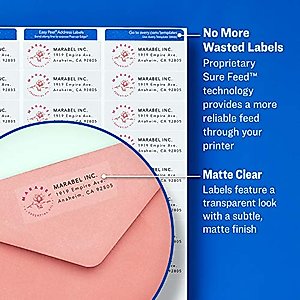 Avery Clear Easy Peel Shipping Labels for Inkjet Printers 2" x 4", Pack of 100 (18863),White