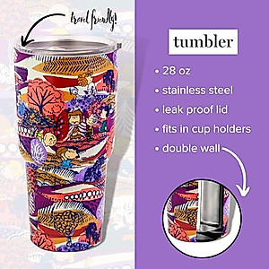 Vera Bradley Large Stainless Steel Travel Cup, 28 oz Tumbler with Lid, Double Wall Insulated Tumbler, Fall For Peanuts