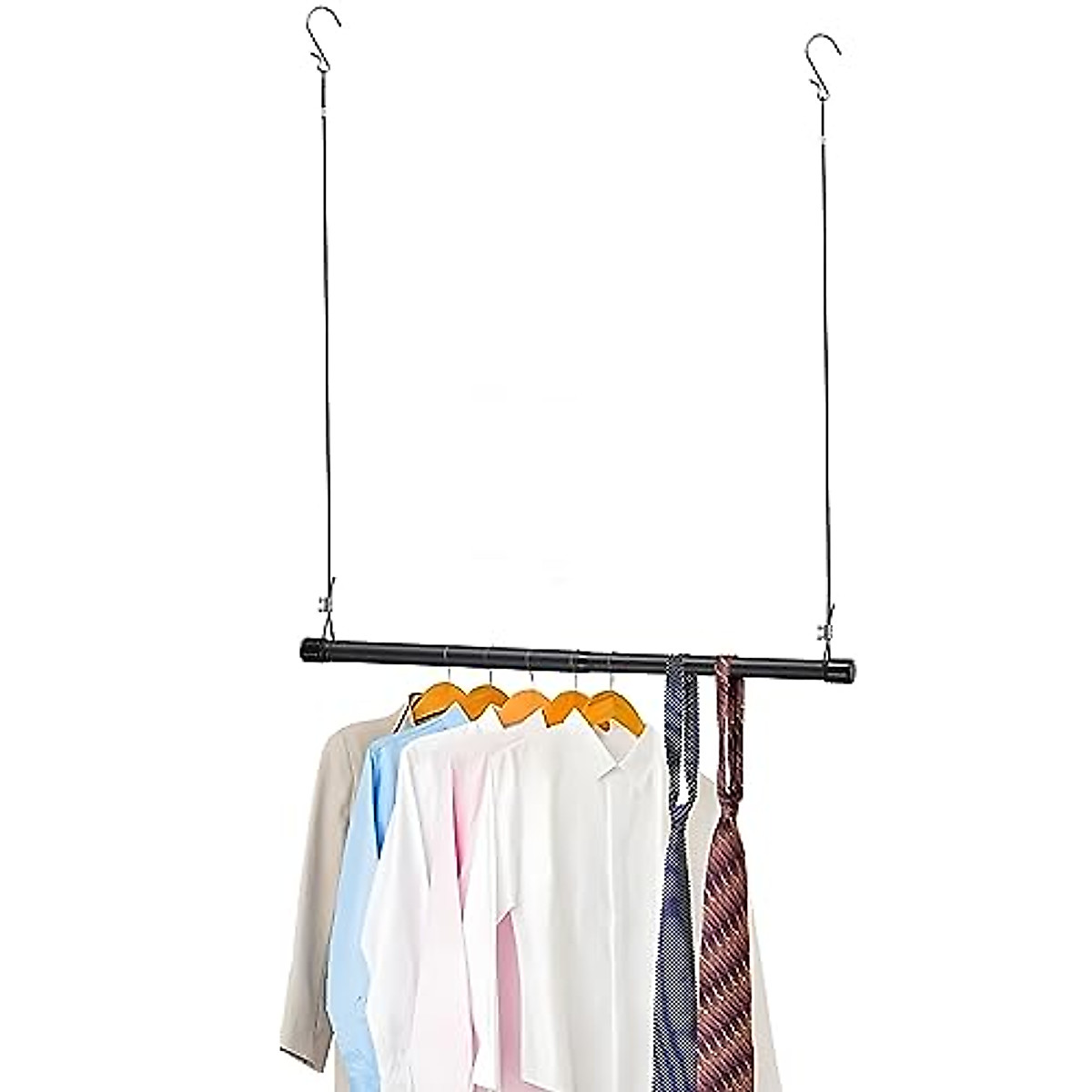 Hanging Closet Rod, Length and Height Adjustable Closet Hanging Organizer,35 Inch Height Space-Saving Clothes Hanging Bar,Black Closet Rod Extender 2Pcs…