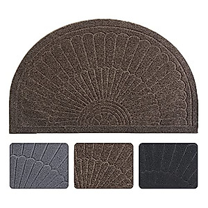 Half Round Entrance Rug Waterproof Floor Mat Shoes Scraper Doormat, 18''x30'' Patio Rug Dirt Debris Mud Trapper Out Door Mat Low Profile Washable Carpet