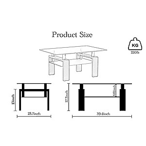 IANIYA Coffee Table with Metal Tube Legs, Glass and Rectangle End Table for Livingroom (White)