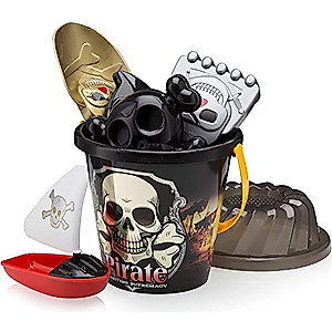 Pirate Beach Toys and Sand Mold Kids Set - 7 PCS - Outdoor Fun for Toddlers - Boys or Girls with Pirate Bucket & Shovels - Sand Toys for Kids 3-10 - Travel-Friendly - Summer Toddler Toys