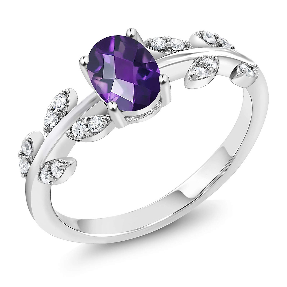 Gem Stone King 925 Sterling Silver 7X5MM Oval Gemstone Birthstone Twisted Olive Branch Leaf Vine Band Wedding Ring For Women | Available In Size 5, 6, 7, 8, 9