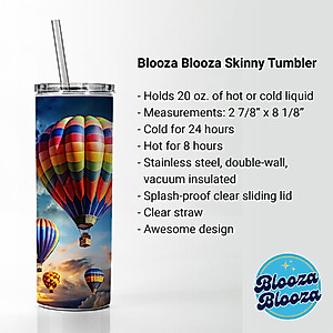Hot Air Balloons Against a Cloud Covered Deep Blue Sky Skinny Tumbler 20oz with Straw Insulated Water Bottle Gift