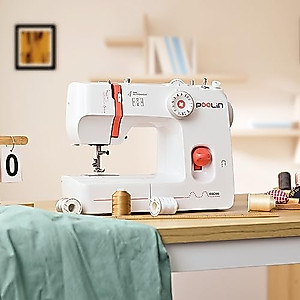 POOLIN Simple Sewing Machine - 26 Stitch Applications, Adjustable Stitch Length, With Complete Accessory Kits & Foot Pedal, 5 Included Presser Feet, Suitable for Adults