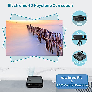5G WiFi 1080P Projector 4K Supported, Outdoor Movie Projector with Bluetooth Android OS 10000LM 360° Sound 200” Display/4D Keystone/40% Zoom, Compatible with HDMI/USB/VGA/AV/Phone/Laptop/PC/PS5/DVD